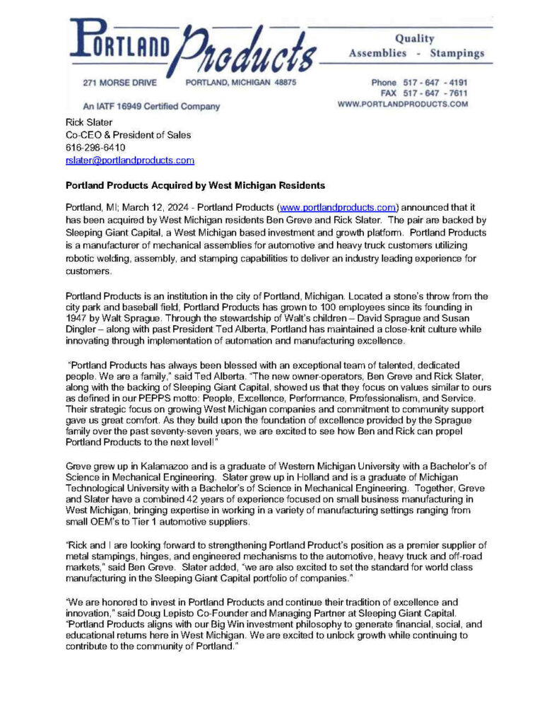 Portland Products, LLC – High Quality Mechanisms, Assemblies & Stampings
